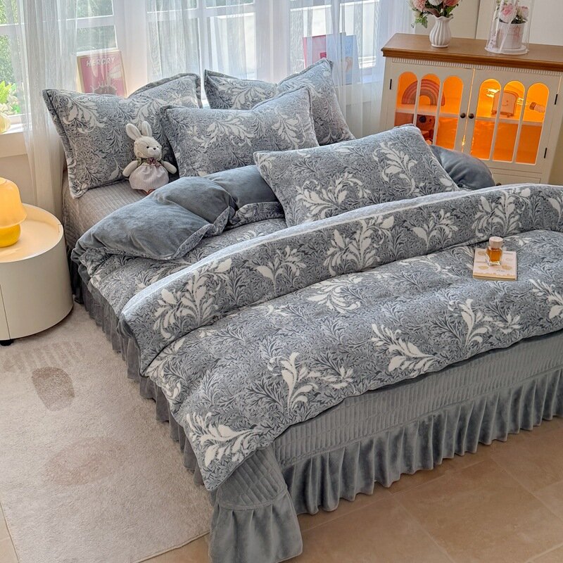 Комплект простыней из утолщенного молочного флиса категории А (4 предмета), зимняя флисовая простыня и пододеяльник, комплект постельного белья из детского флиса из трех предметов,220*240cm