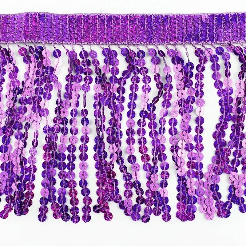 Кружево с кисточками и пайетками, Purple, 16cm-5Meters