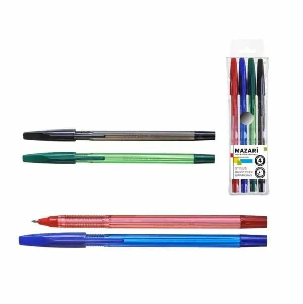 Набор ручек шариковых Mazari 4 цвета "Stylus", толщина линии 0.7 мм