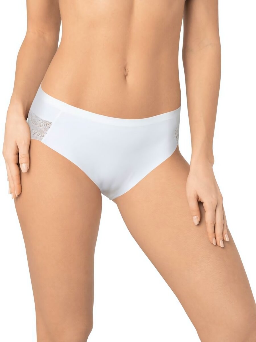 Трусики-макси с кружевными вставками, высокая талия, молочный, размер M, Amoret