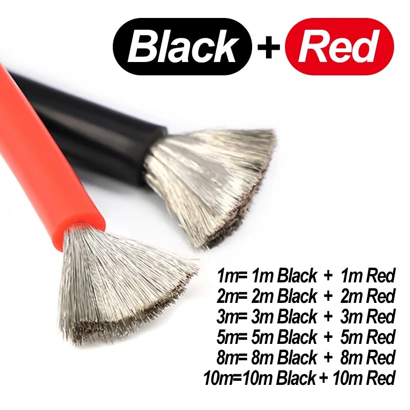 Высокотемпературный силиконовый провод 30AWG-12AWG 2-контактный, черный/красный 16AWG, Black Red, 10M