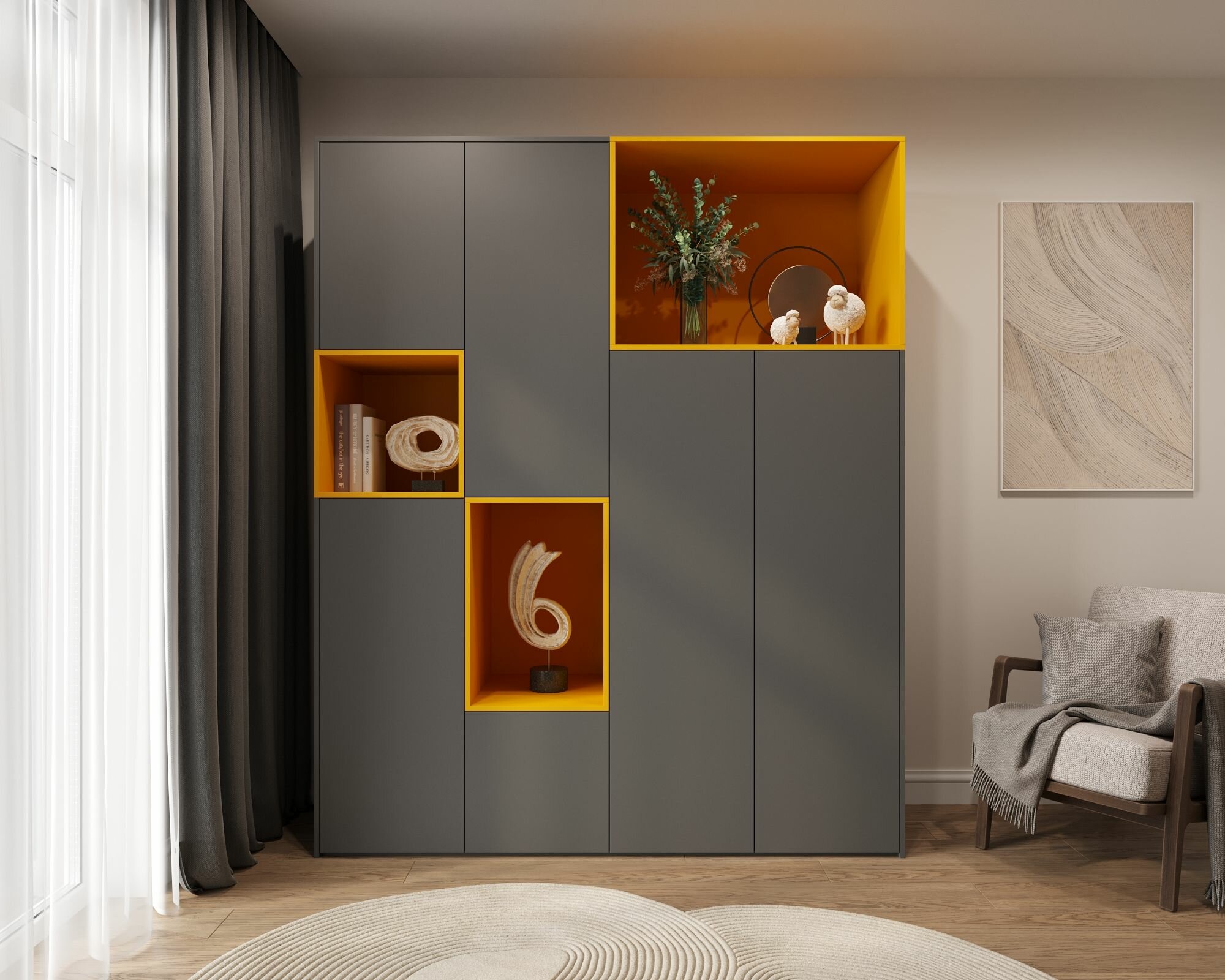 Шкаф распашной для одежды "Рокки 21" 180х220х55 Серый графит / Солнечный свет