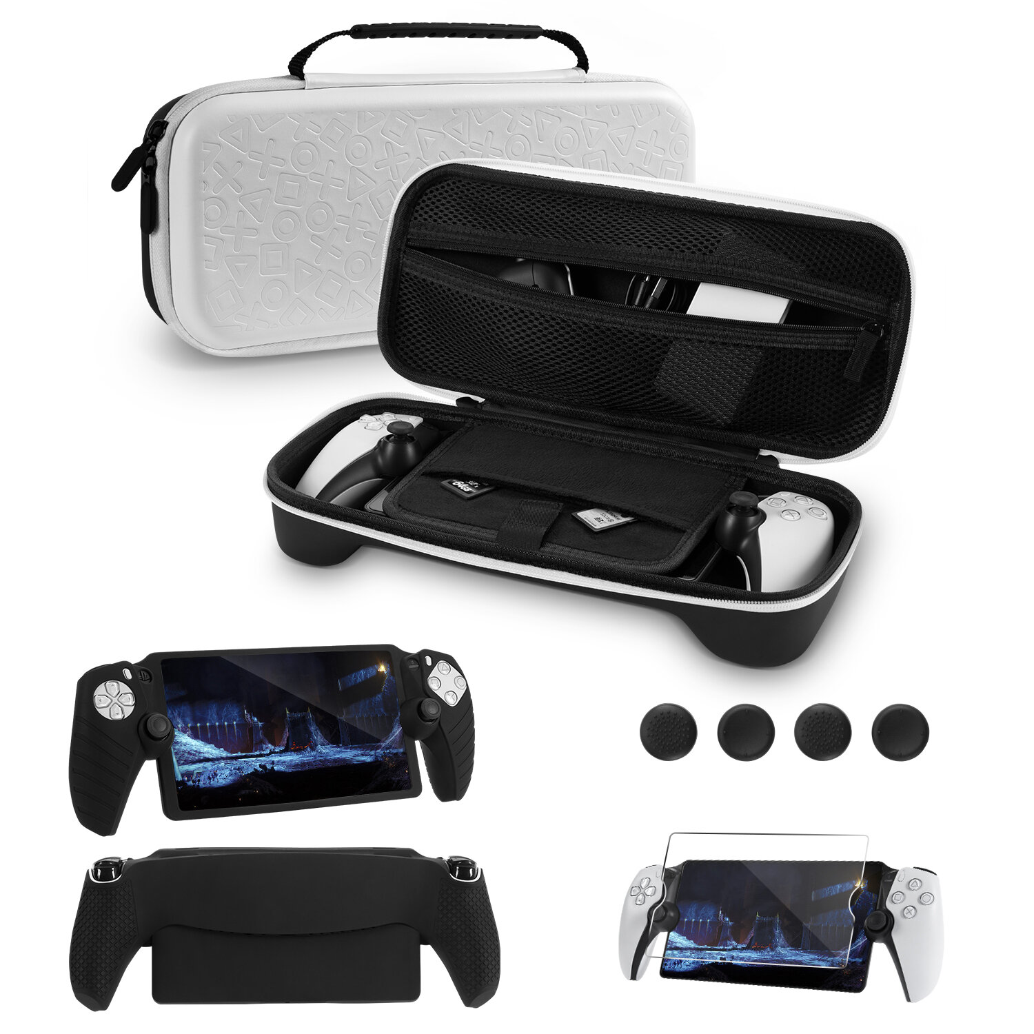 Комплект аксессуаров для Playstation Portable, совместимый с комплектом Ps Portal, Чехол для переноски Ps5 с силиконовым защитным чехлом, защитная пленка для экрана