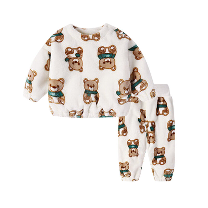 Детский фланелевый пижамный комплект осенне-зимний утепленный мишка 110см