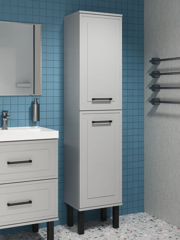 Шкаф-пенал для ванной STWORKI Хадстен 40 напольный, 40 см, серый, матовый, с дверками, из МДФ, в стиле ретро