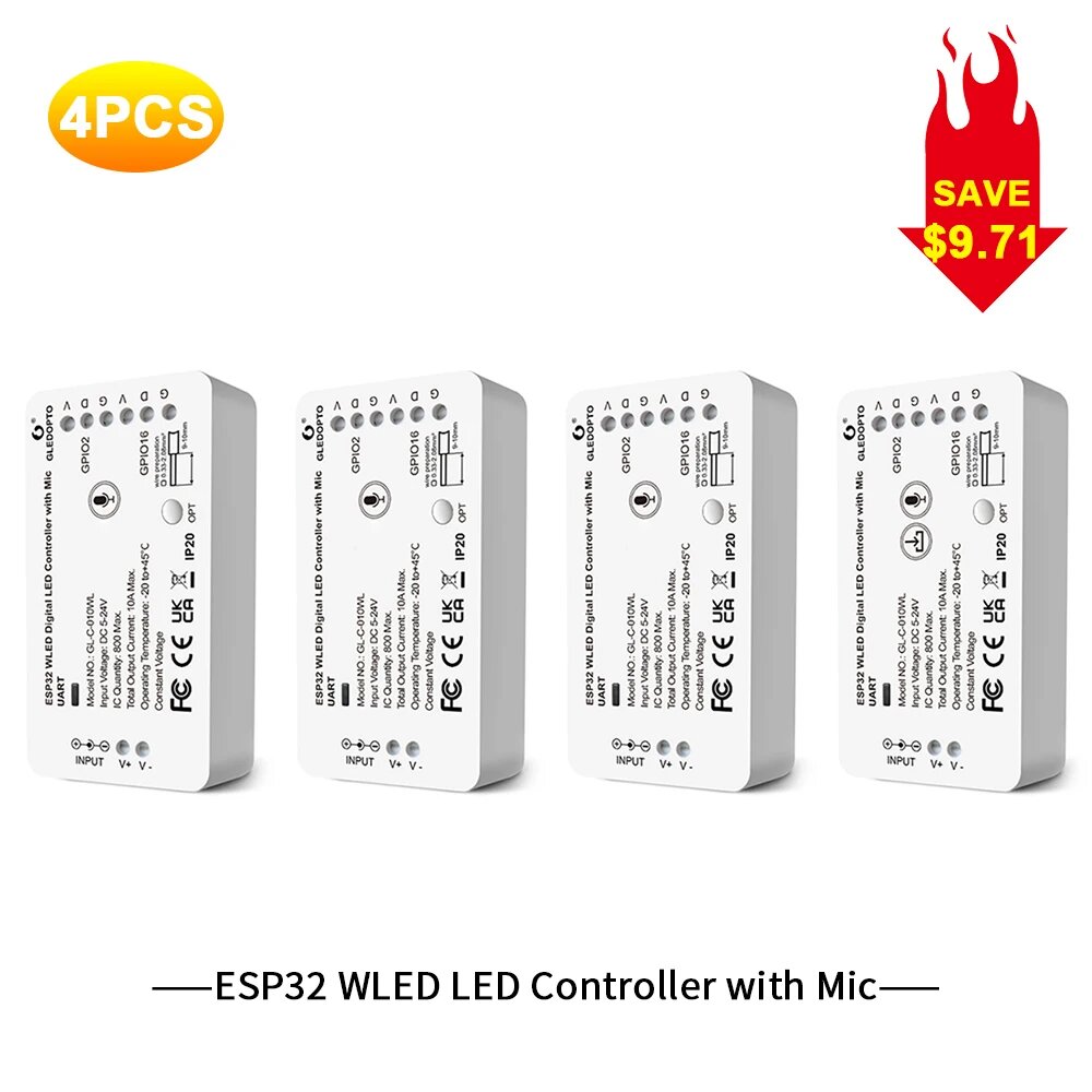 ESP32 WLED Контроллер с Микрофоном, 4шт