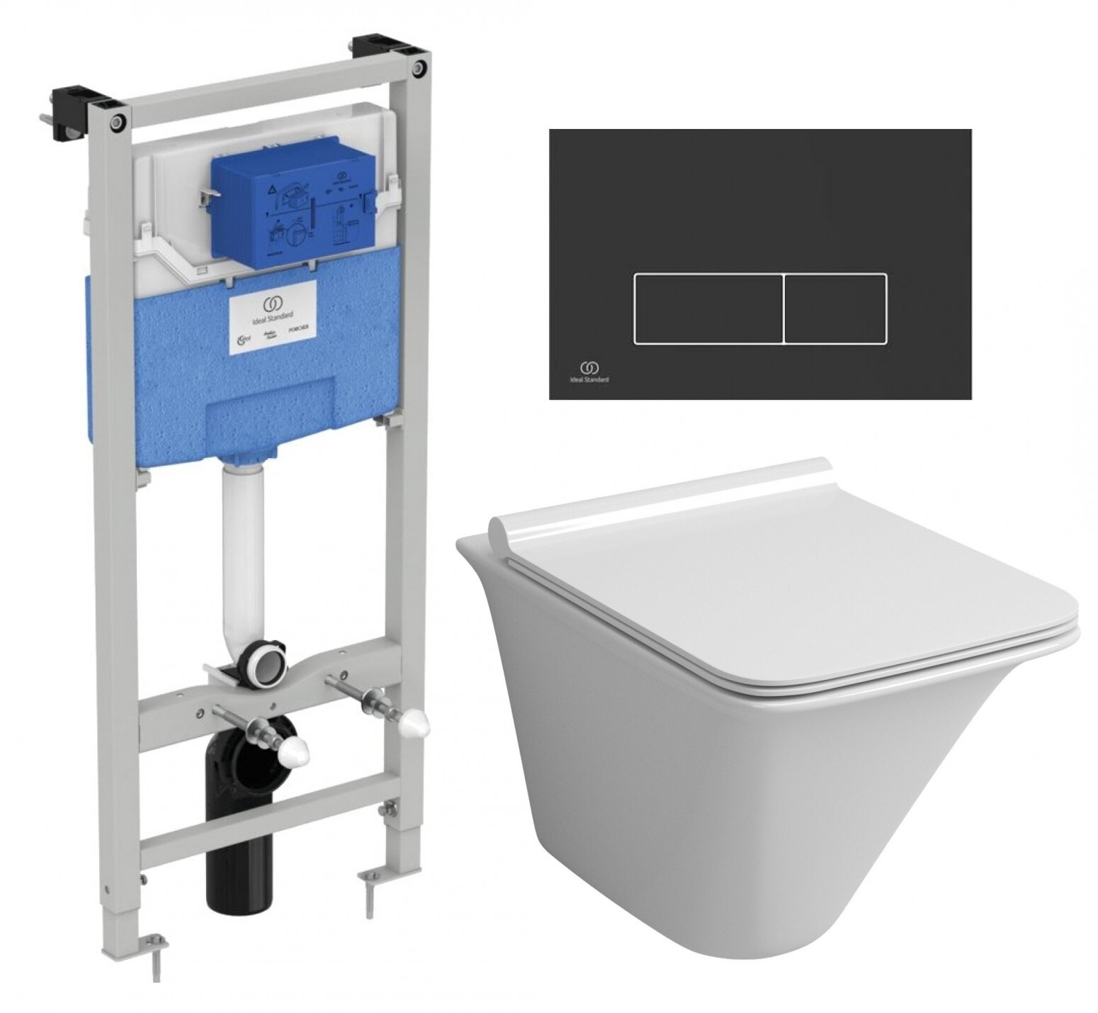 Комплект 3 в 1 инсталляция Ideal Standard + Унитаз подвесной Grossman GR-4413S + кнопка черная