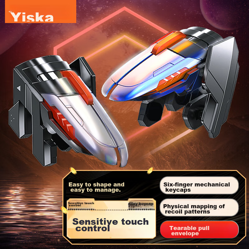 Yisika, PUBG Gadget, Four And Six-Finger Mobile Game Peace Elite Physical Mechanical Button Auxiliary Gun Pressing Handheld Game Accessory, Clicker, Shoulder Keyboard, Specially Designed for Apple And Android, YX64