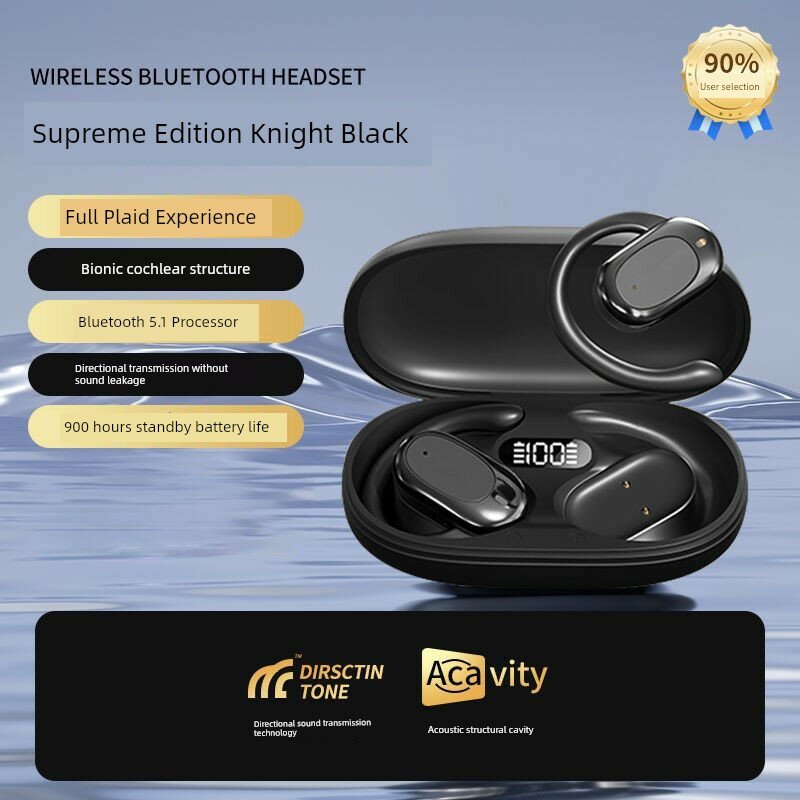 Флагманские костные наушники Bluetooth с четким звуком, долгим временем работы и комфортной посадкой в черном цвете