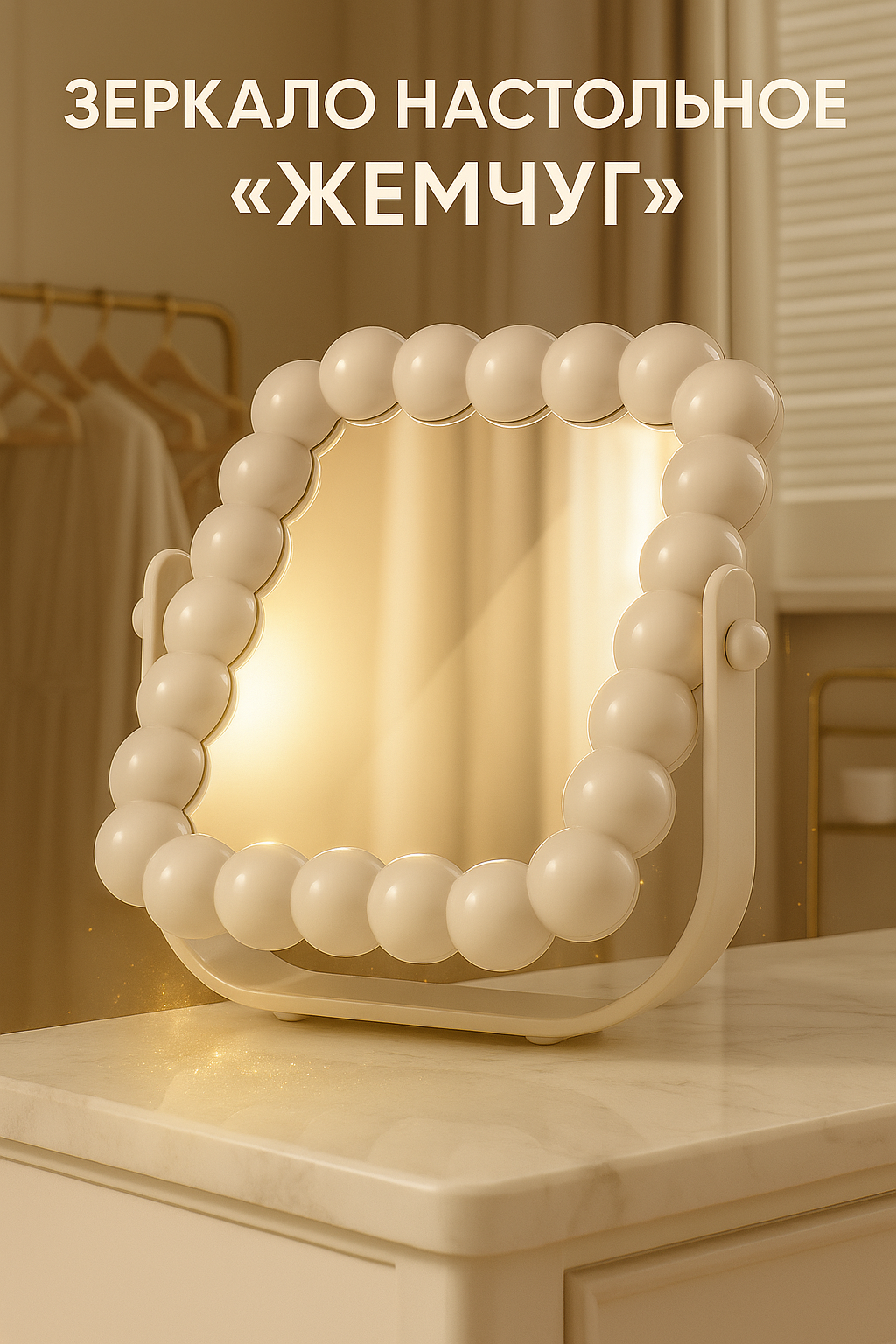 Зеркало настольное, зеркальная поверхность 9,5 × 11,5 см, цвет бежевый