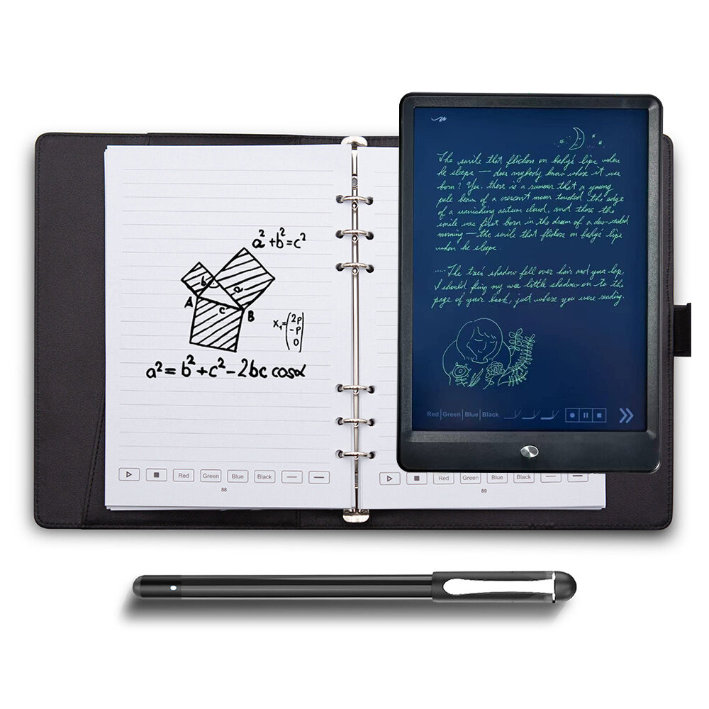 Набор для записи Digital Pen Smart Pen, включающий Smartpen, ноутбук A5 из кожзаменителя PU, многоразовый планшет для записи, бумагу B5, с беспроводным подключением BT, совместимый с приложениями Boardpen и Ophaya, черный цвет, 10-дюймовый