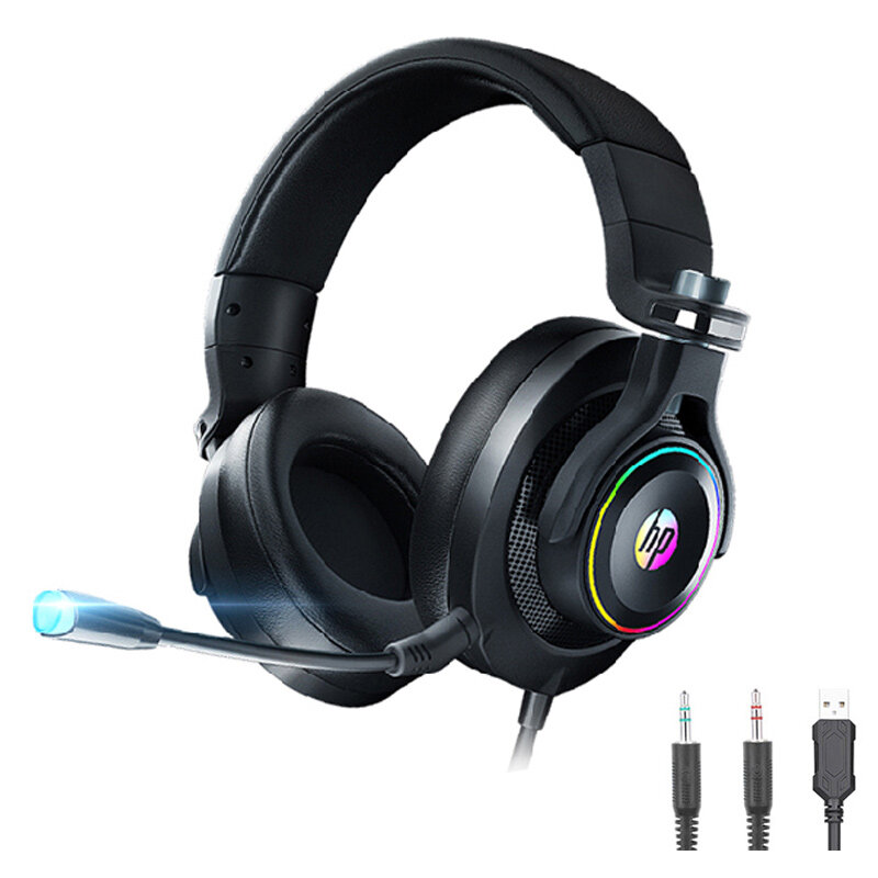 Наушники геймерские HP HUIPU H500 проводные, глянцевые, 7.1-канальный звук, черные