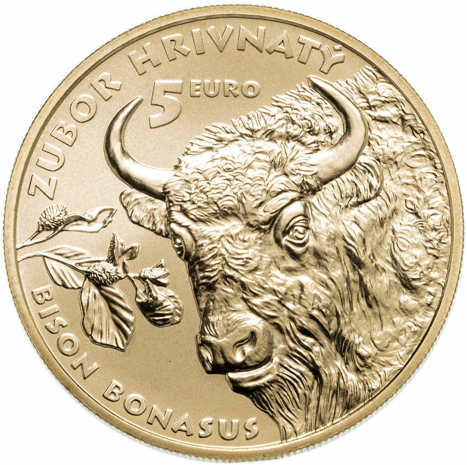 Словакия 5 евро 2024 Зубр, Латунь, в сохранности UNC