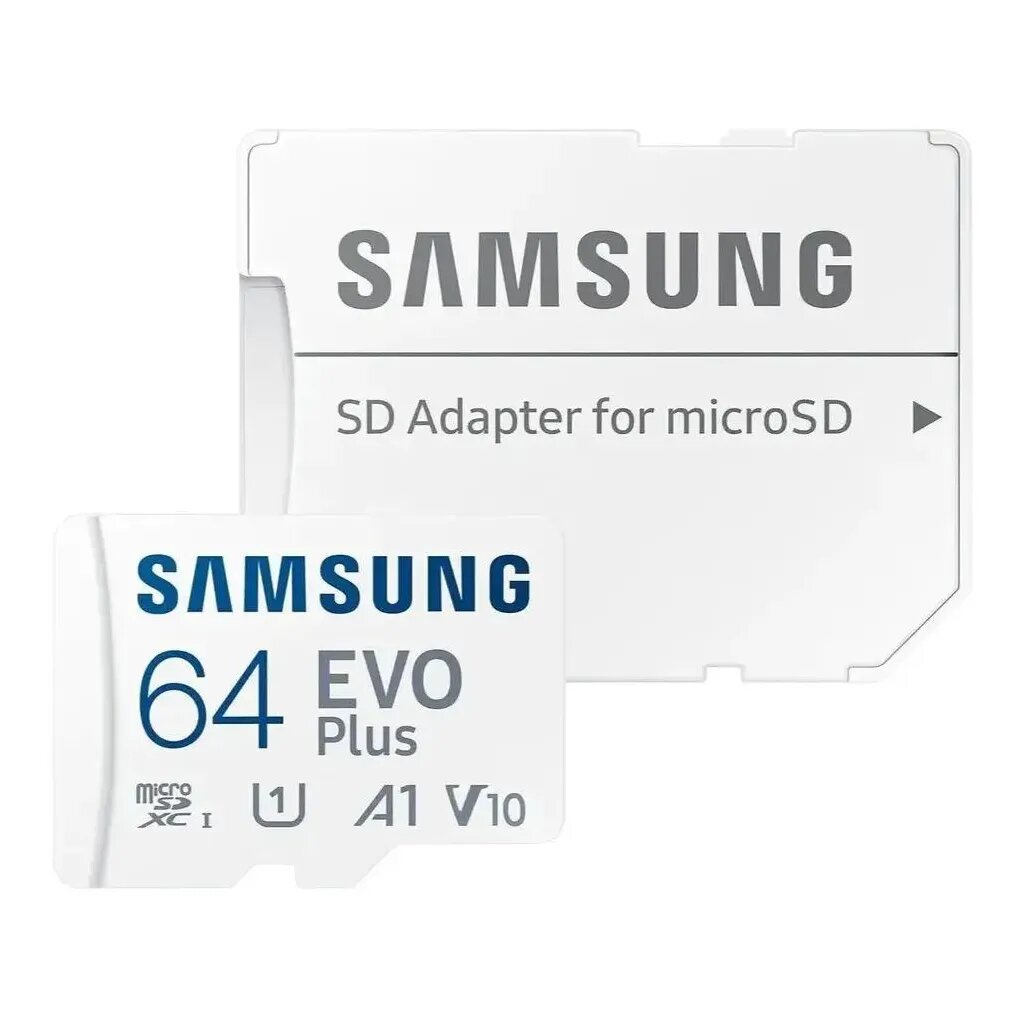 Карта памяти Samsung EVO Plus MB-MC64SA, microSDXC, UHS-I, U1, 64ГБ, адаптер SD, 1шт, белая