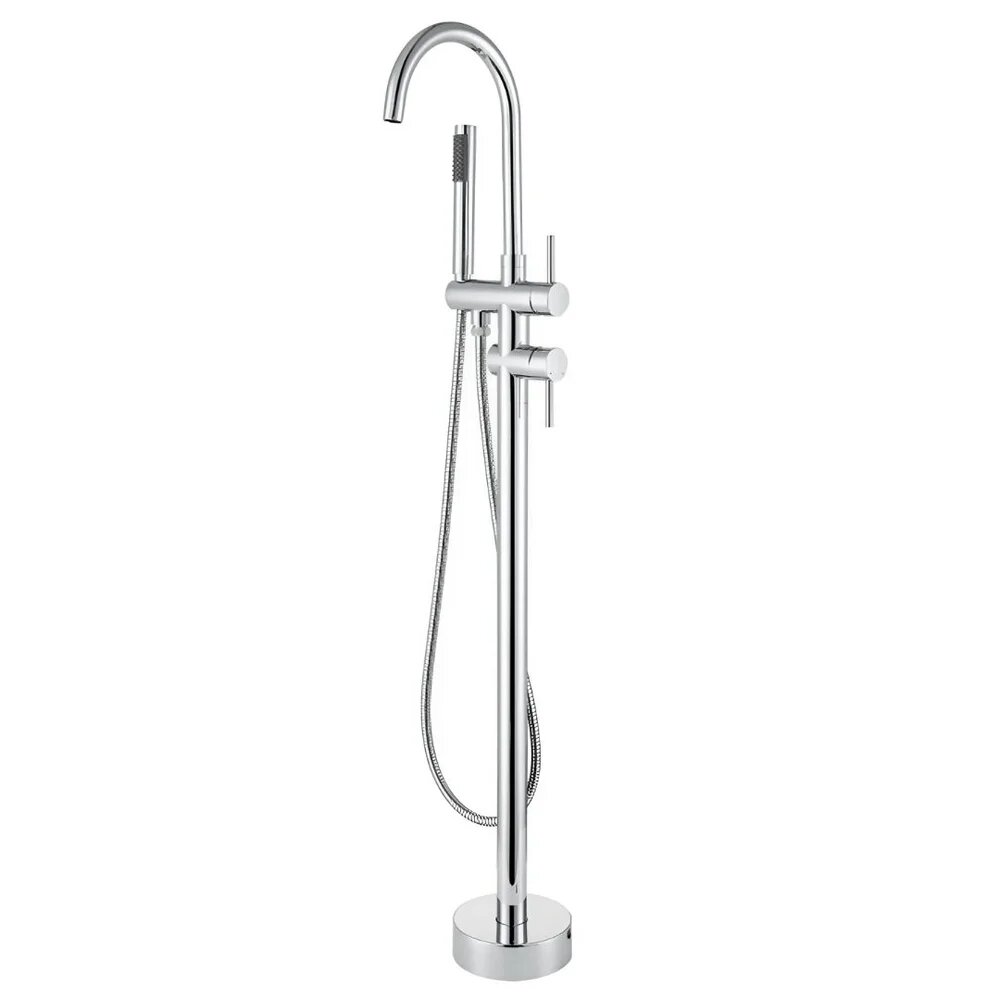 Напольный смеситель для ванны с душем Olive'S Balear 13624BL с душевым гарнитуром, поворотный, хром, глянцевый, латунный, с функцией экономии расхода, с керамическим картриджем