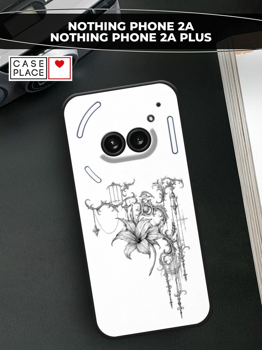 Черный матовый чехол на Nothing Phone 2a/2a Plus / Нотинг Фон 2а/2a Плюс с принтом Готическая лилия