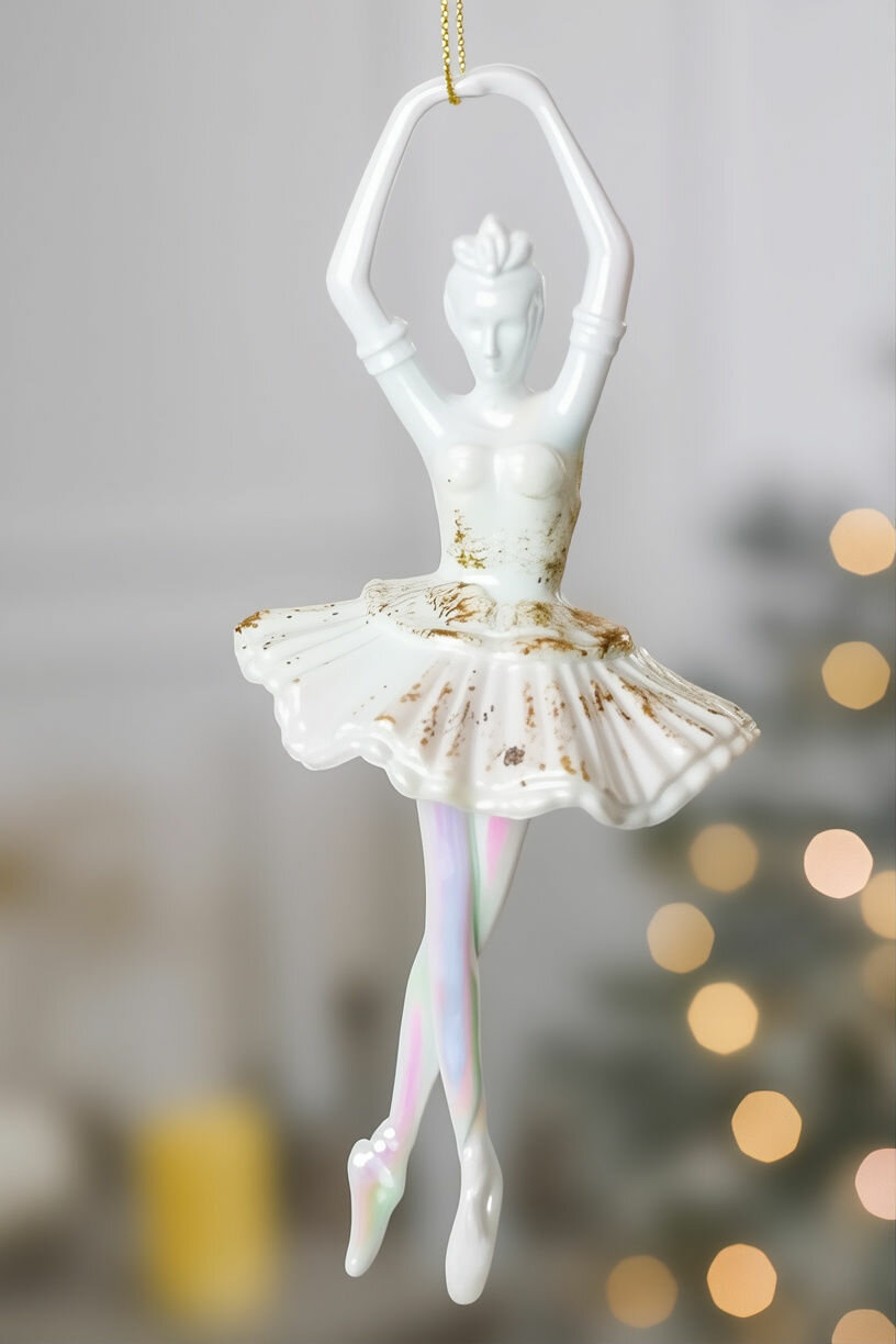 Ёлочная игрушка балерина лали, пластик, белая с золотым, 17 см, Winter Deco 1000425