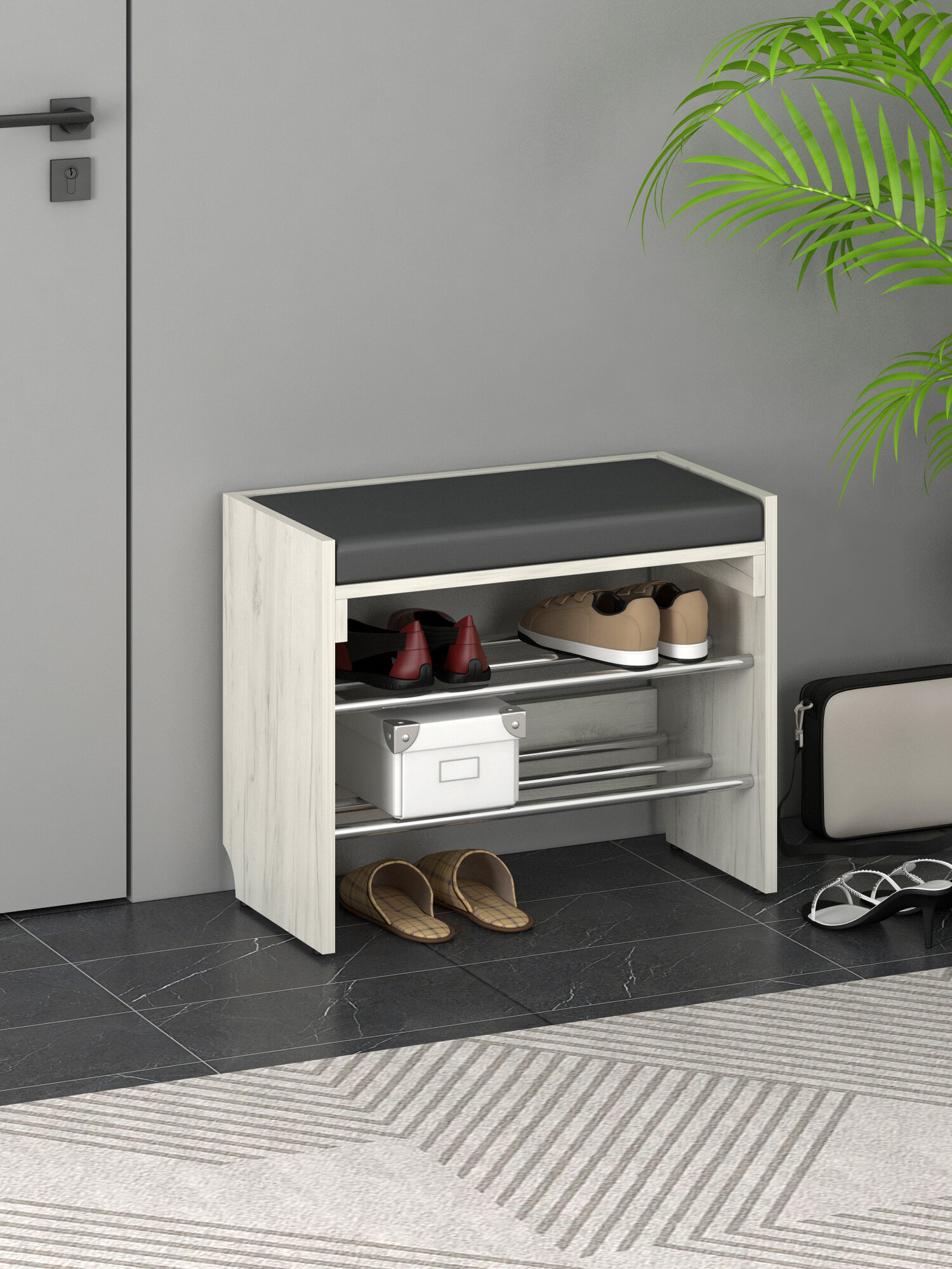 Обувница с сиденьем в прихожую Уют-600, тумба для обуви крафт белый