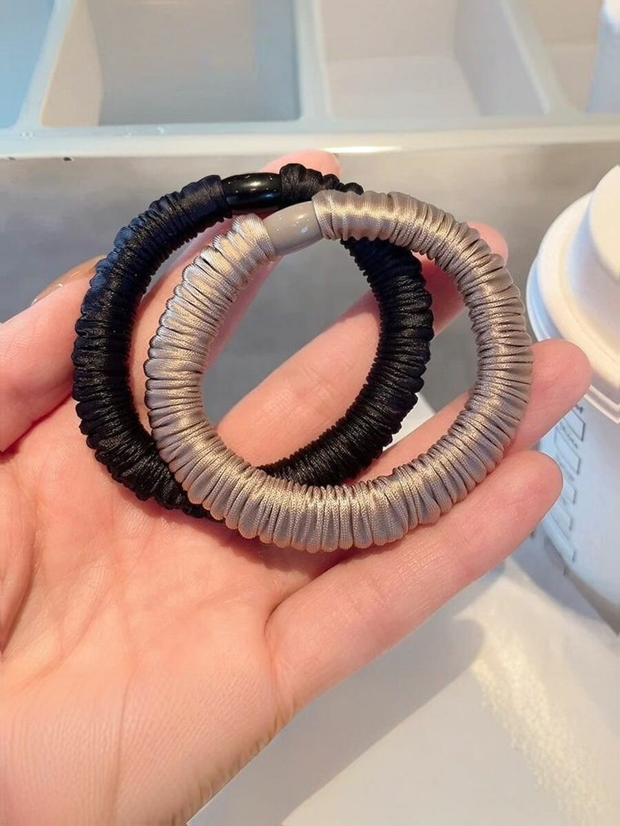 Резинки для волос "Нежность" Easy pack, атласные, черные, серые, 2 шт.