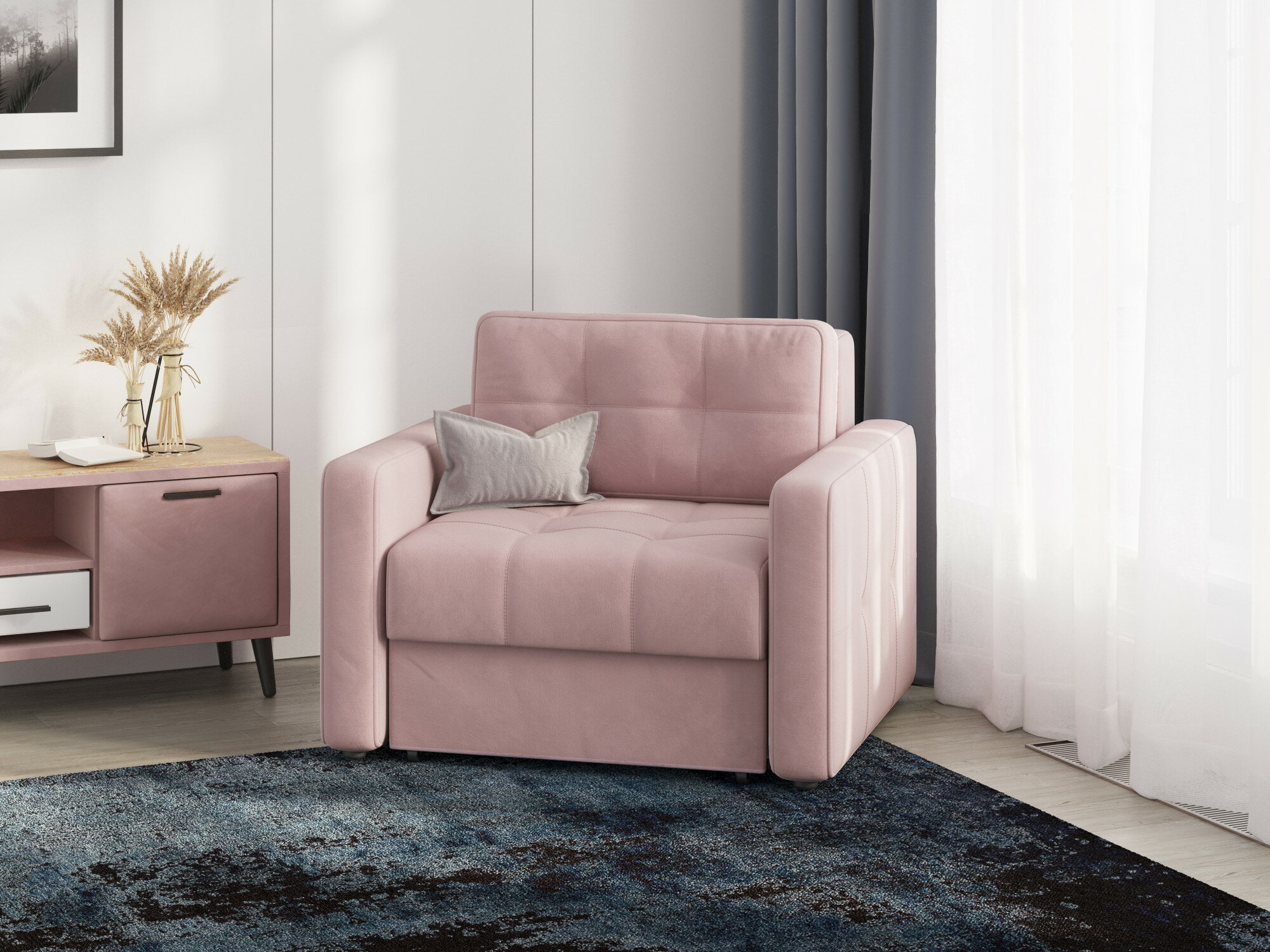 Кресло-кровать, обивочный материал: двухслойный велюр, Пыльная роза