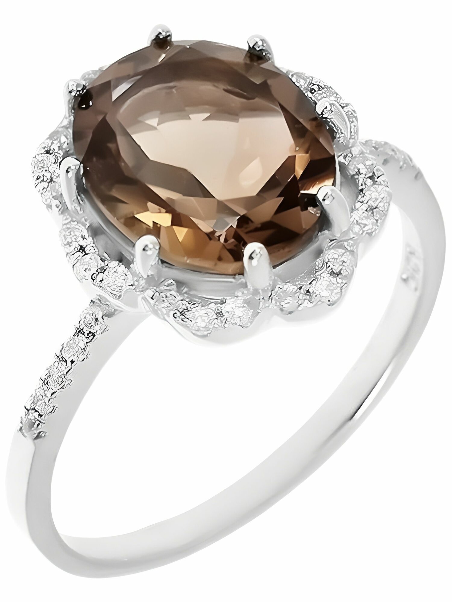 Кольцо тонкое, серебро, 925 проба, родирование, фианит, раухтопаз