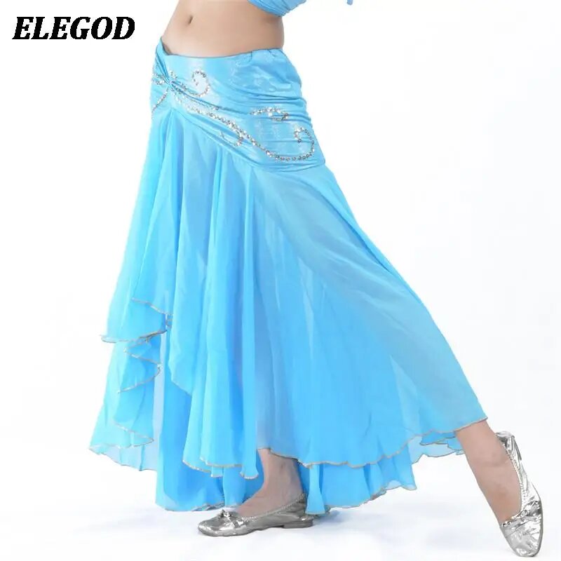 Женская юбка для танца живота, шифон, длинная Lake Blue silver