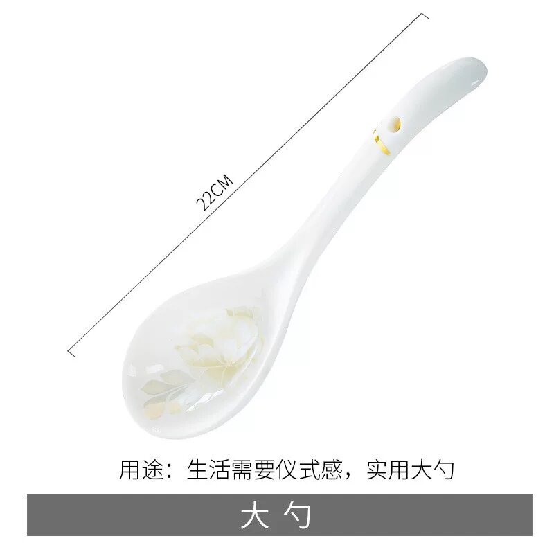 Красная пионовая роза | Ложка из костяного фарфора Цзиндэчжэнь, простая ложка с длинной ручкой, суповая ложка,