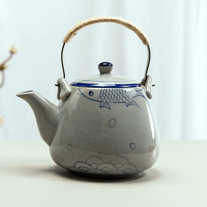 Керамический большой чайник, чайник с ручкой ручной росписи, бытовой термостойкий чайный набор, чайник для кафе, чайник
