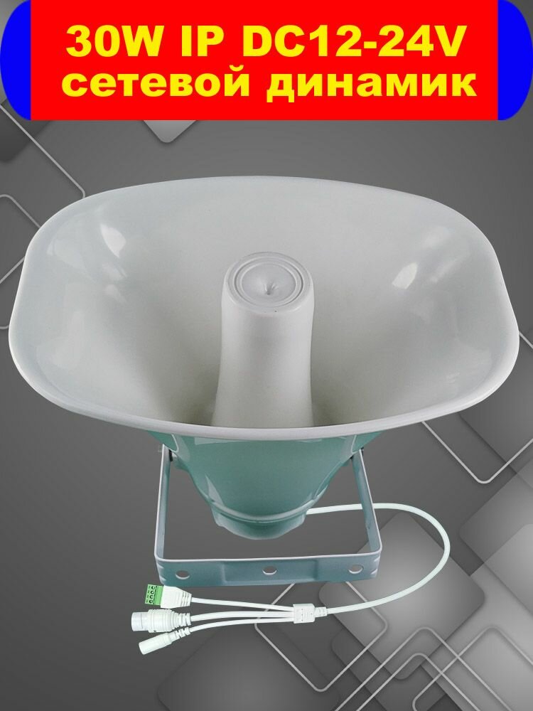 Уличный влагозащищенный рупорный громкоговоритель для IP-вещания, 30 Вт, питание 12-24В DC