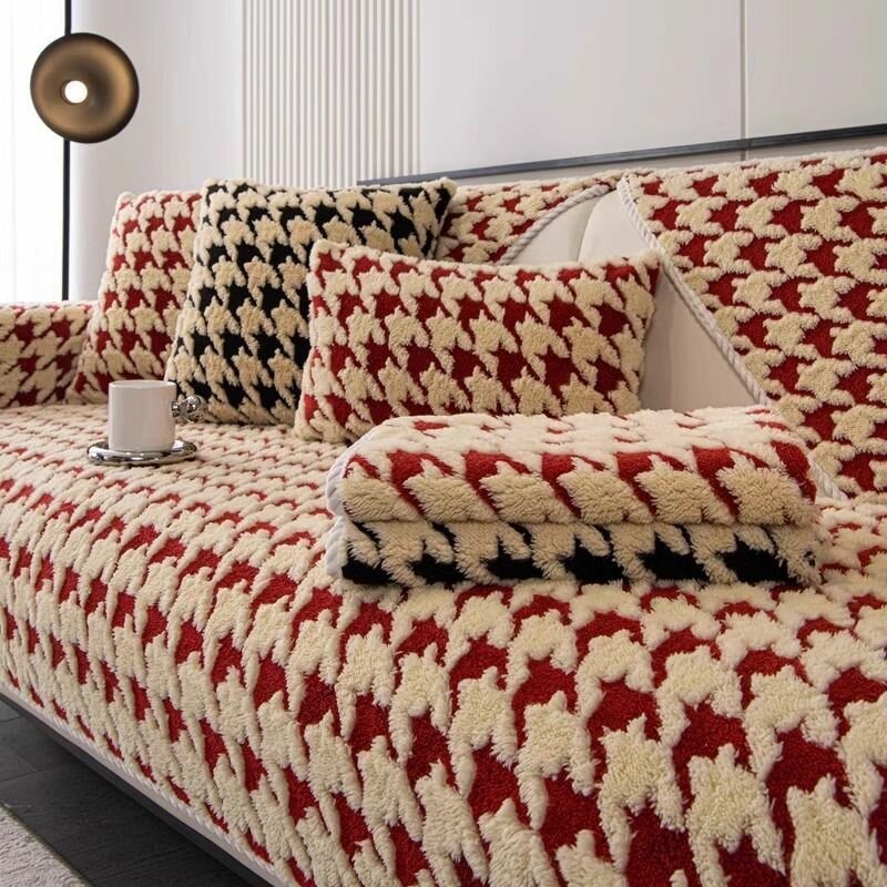 2025 Зимний плюшевый диванный подушка с узором "гусиная лапка", утолщенный, теплый, простой, современный, бесшумный, удобный, универсальный для всех сезонов