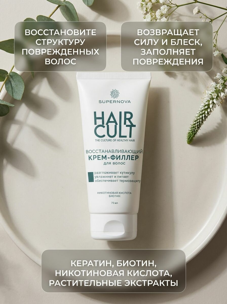 (3шт) Восстанавливающий крем-филлер для волос Hair Cult, 75 мл