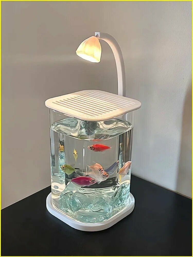 Набор аквариума "Ледяная Синева", для петушков, сверхпрозрачное стекло, LED-подсветка, кристаллы