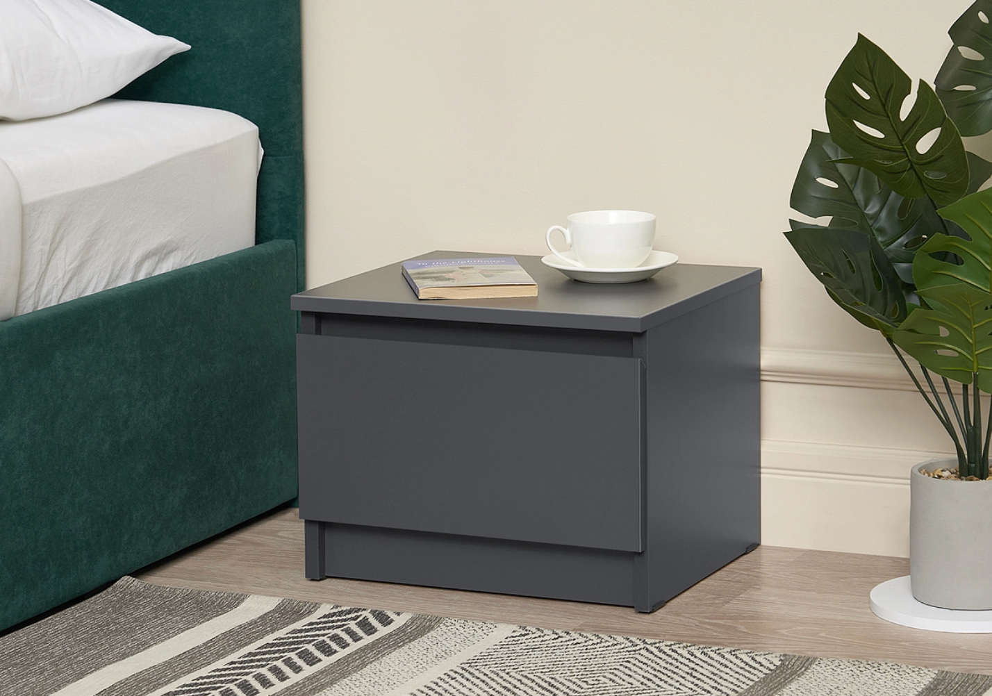 Тумба прикроватная графит 40 см ЛДСП 404х310х356 мм с одним ящиком, шариковые направляющие