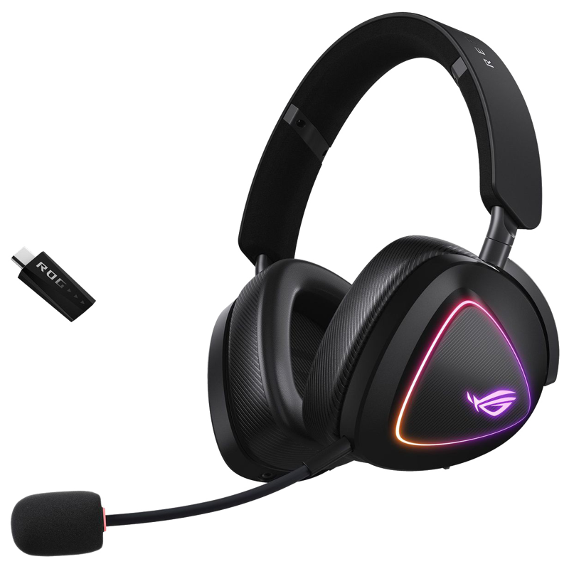 ASUS Гарнитура ASUS A701 ROG DELTA II 90YH03W0-BHUA00, беспроводная, с регулятором громкости, подсветка, черный (Bluetooth) (ret)