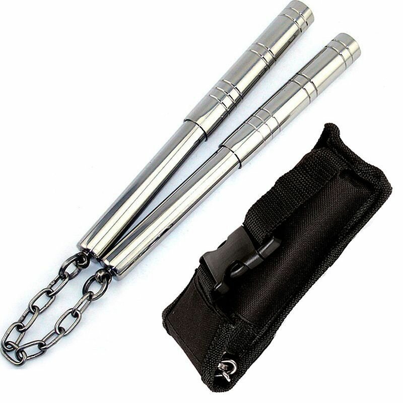 Телескопическая двойная секция из нержавеющей стали, выдвижная боевая палка, двухсекционная, портативная, карманная