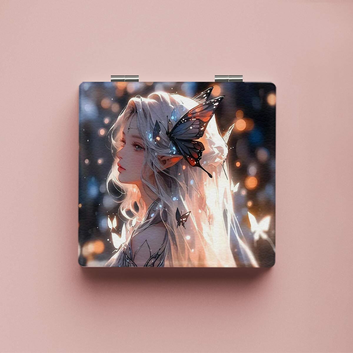 Компактное зеркало для макияжа в поездку с двойным рисунком - складное ручное зеркало для студентов и дома (Модель