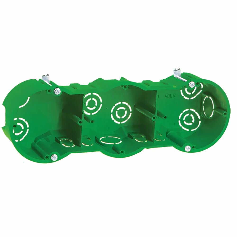 Коробка IEK КМ40024, для гипсокартона, скрытая, полипропилен, тройная, зелёная, 1 шт.