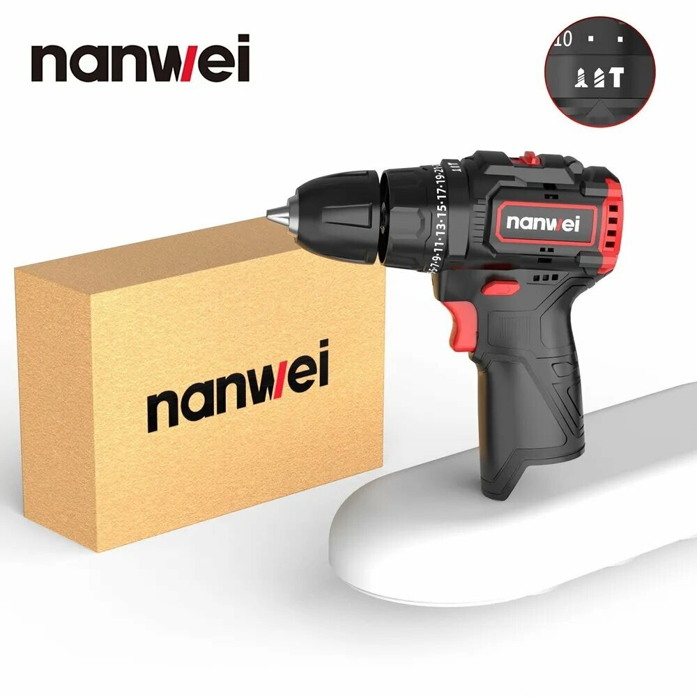 50N Электрическая дрель NANWEI 12V С функцией удара бесщеточная размер сверлильного патрона 0,8-10 мм/интерфейс зарядки Type-C