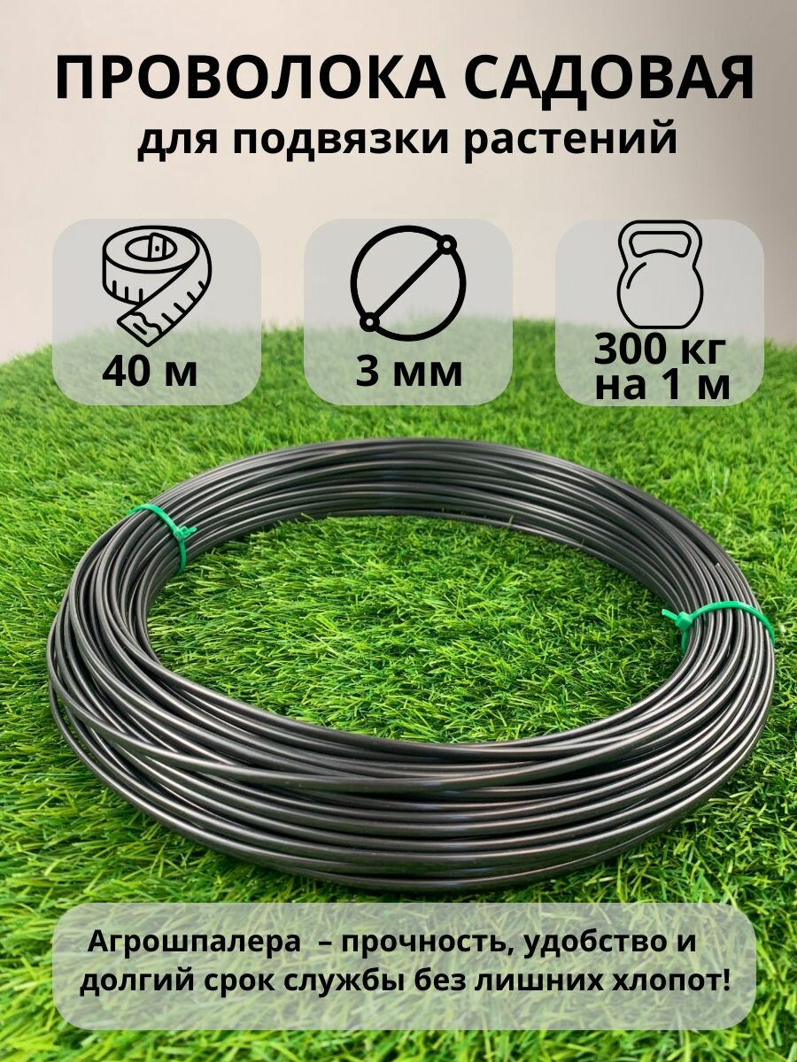 Проволока Агрошпалера для подвязки растений 40 м черная