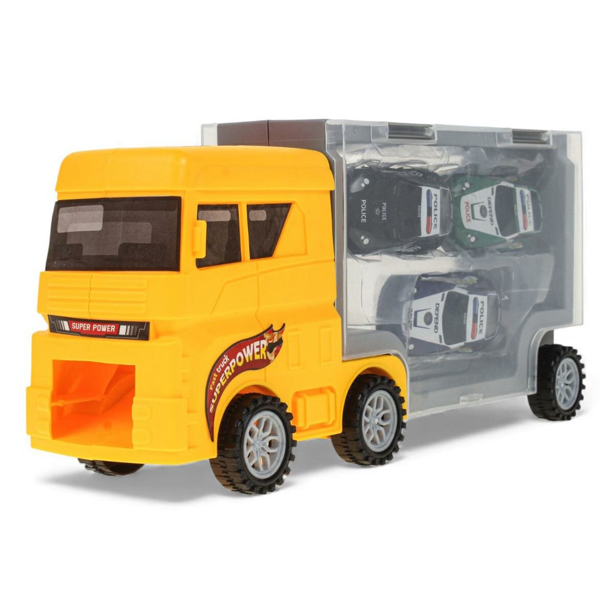 Игрушечный автовоз с 3 машинками, инерционный, пластик/металл, размер упаковки 32*9*14 см, для детей от 3 лет