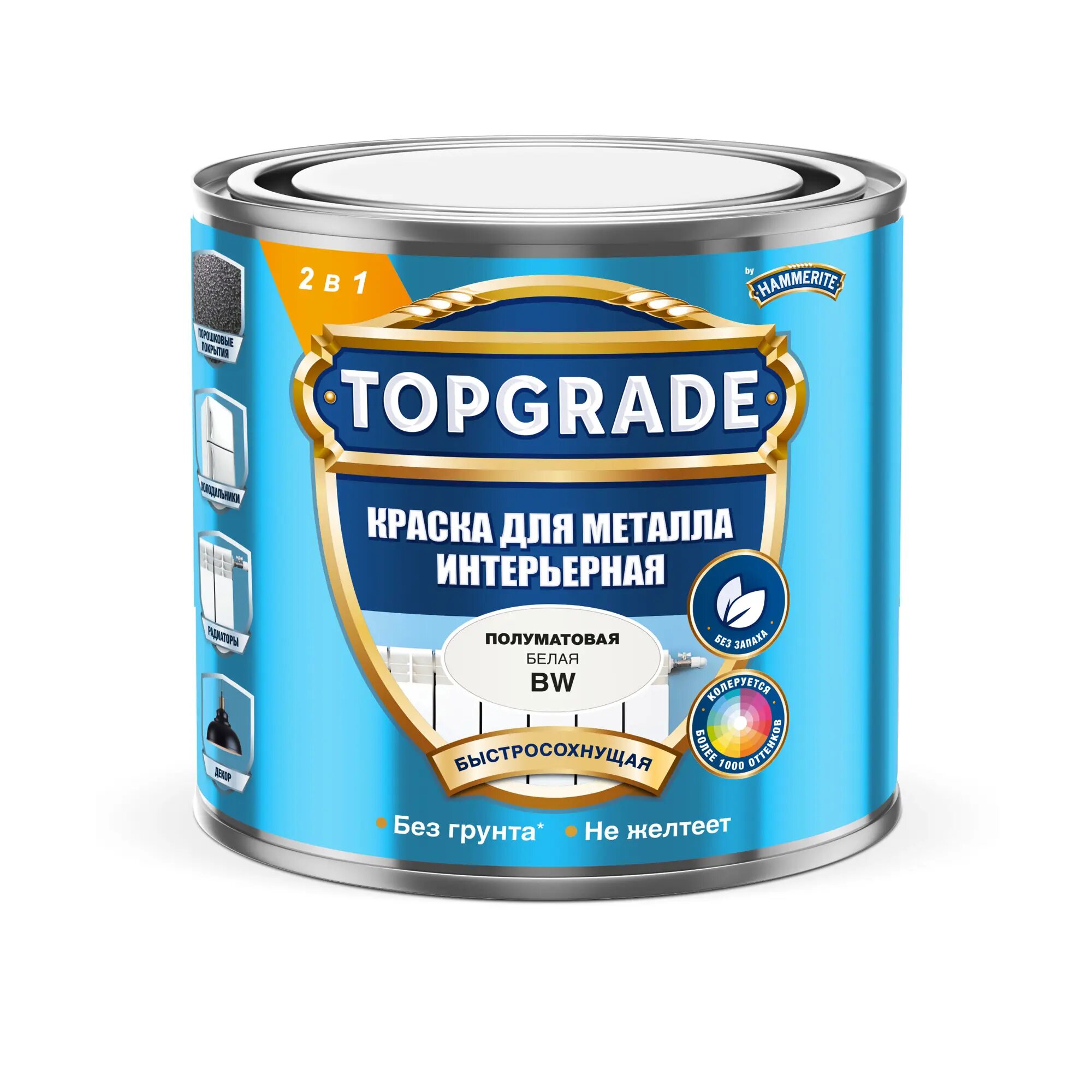 Краска 2 в 1 для металла Topgrade полуматовая белая база BW 0.5л