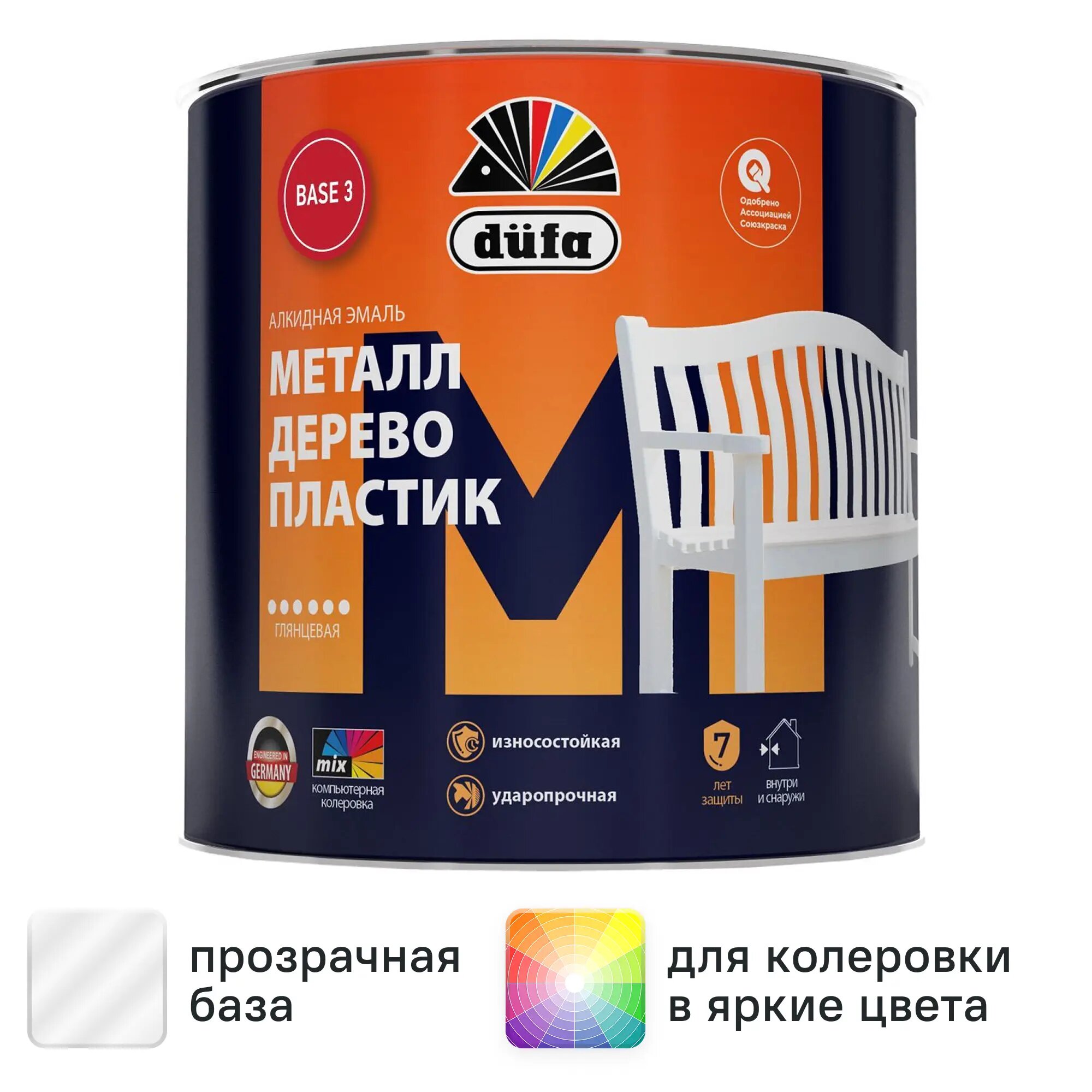 Эмаль универсальная Dufa глянцевая прозрачная база 3 0.75л