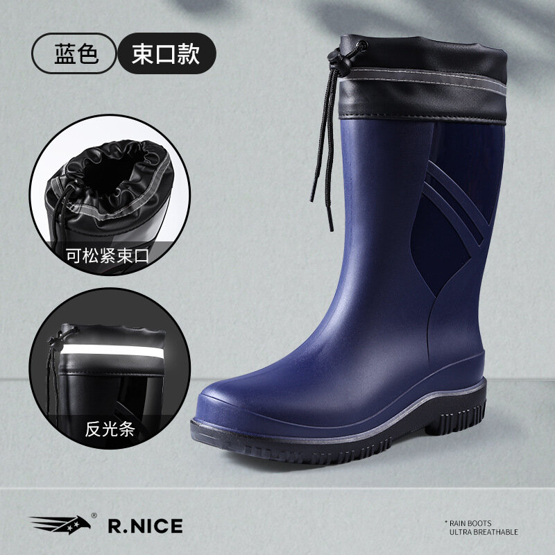 Новые уличные дождевые сапоги, водные туфли до середины икры, нескользящие дождевые туфли, мужские водные туфли, плоские, водонепроницаемые, для доставки, походов и рыбалки