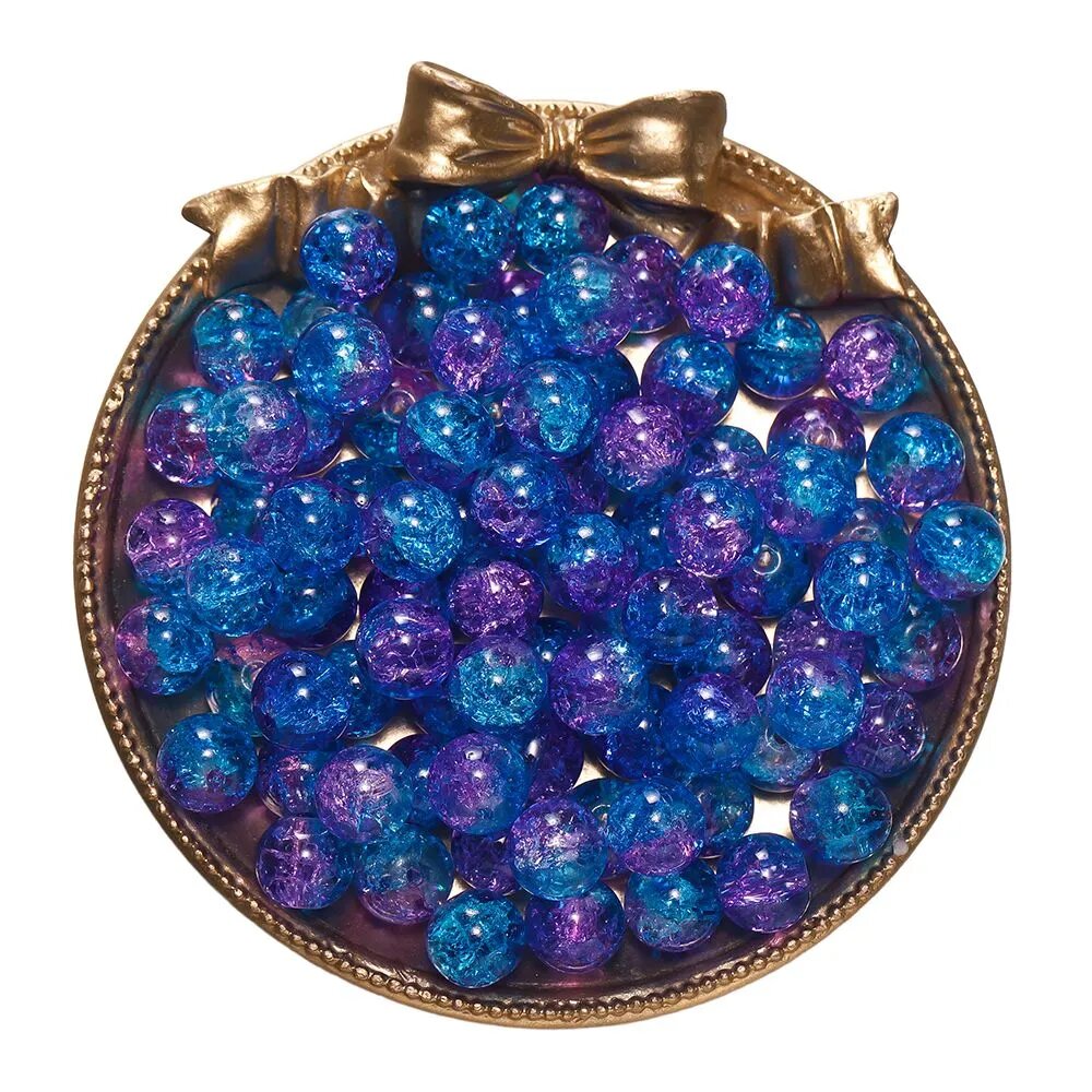 Бусины стеклянные круглые 20 шт, Разноцветный "Битое Стекло" Бусины 10mm, цвет синий фиолетовый