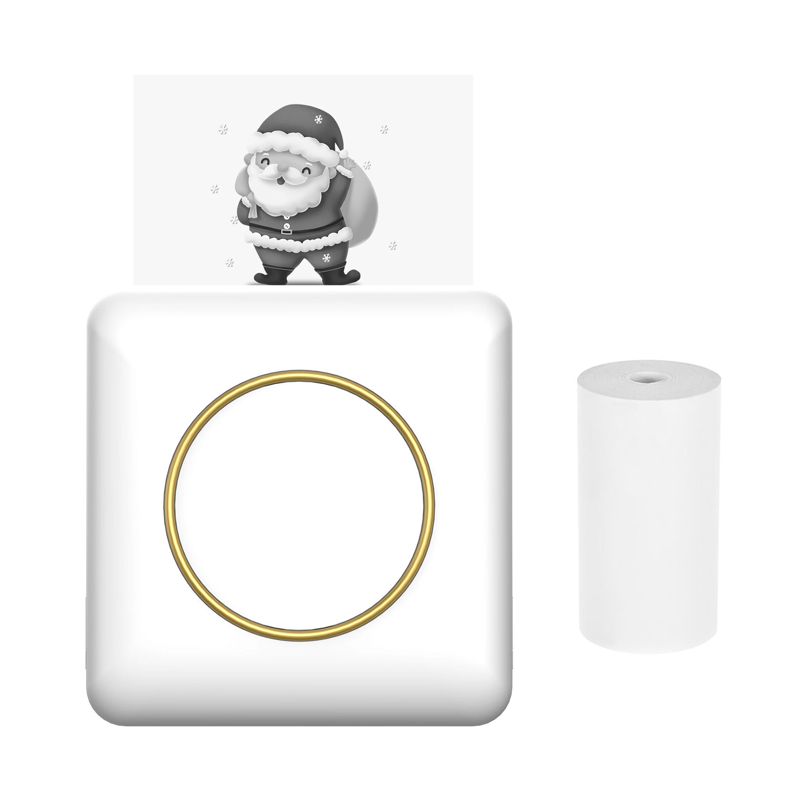 Мини портативный фото принтер Pocket Thermal Printing Machine 203DPI с беспроводным подключением BT для фоток, этикеток, DIY, рукоделия, списков, заметок, журнала, квитанций, стикеров с 1 рулоном термопaper, модель C20, белый, размер 110x80x30mm, вес