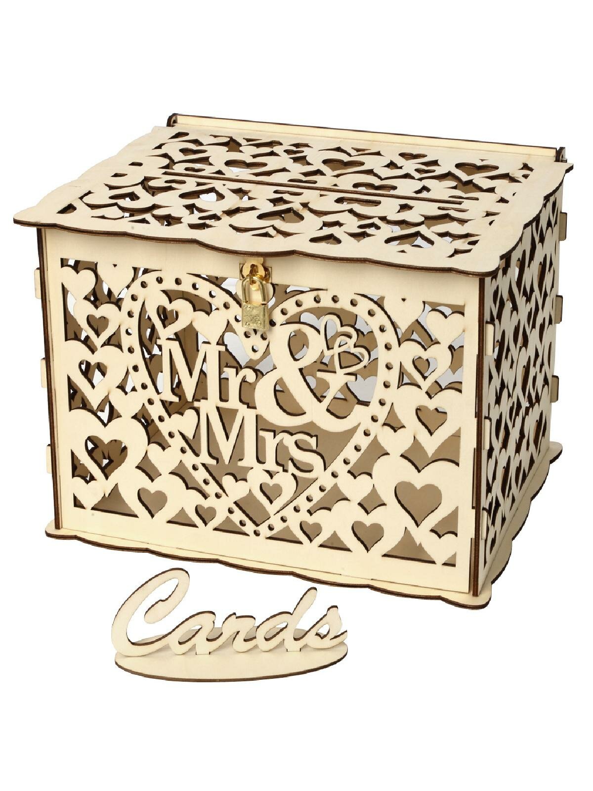 DIY Свадебный Подарок Mr & Mrs Деревянная Карточка Копилка для Денег в Футляре С Замком Rustic Beauti