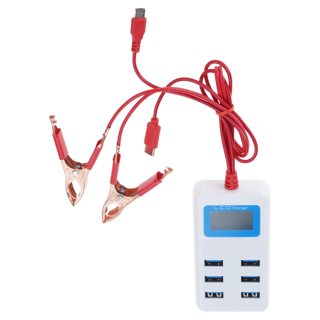 Зарядное устройство 6USB с ЖК-дисплеем, аккумулятор от 12 до 24 В, зарядка мобильного телефона