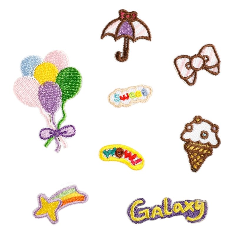 8 Шт Милые Бантики, Вышитые Нашивки, Зонтики, Пришитые Нашивки, Мороженое, Гладящие Нашивки, Нашивки для Одежды, Швейные Нашивки