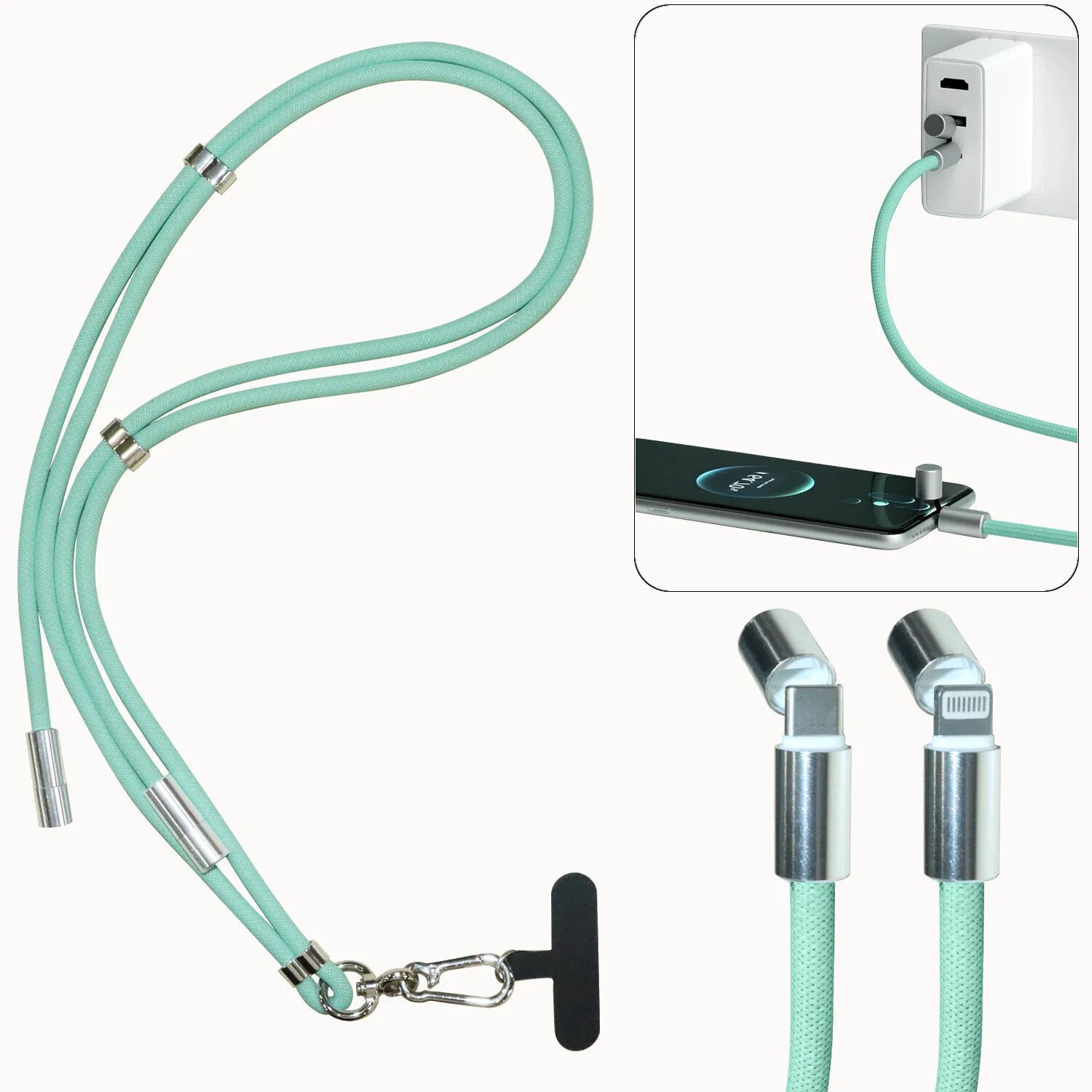 Новый Модный шнур для телефона 2 в 1, зарядный кабель Pd60W Tpcy-c к C, замок из цинкового сплава, шейный ремешок на запястье, аксессуары для телефона