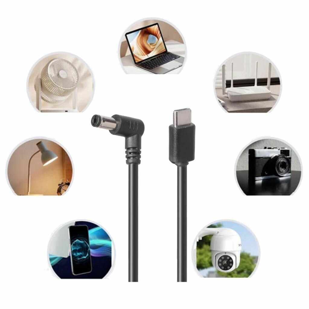 Угловой кабель для зарядки 5.5x2.1 мм, - 12V